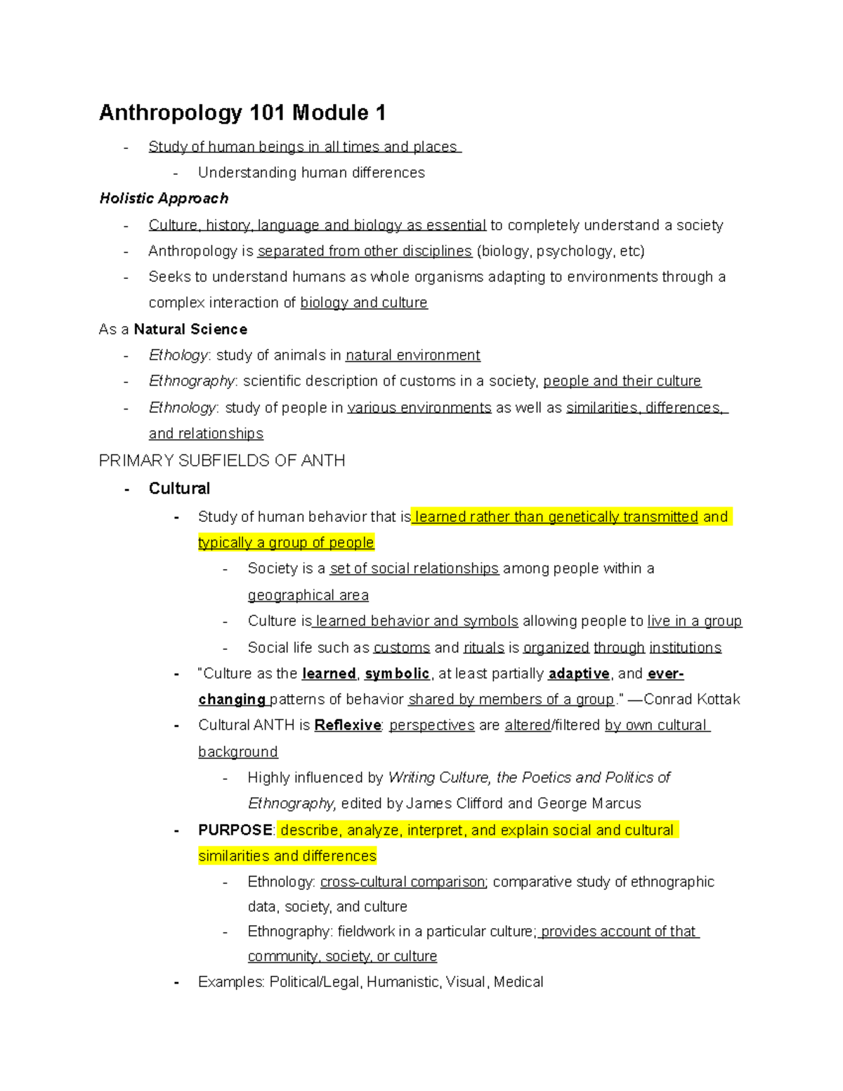 Anth 101 M1 Module 1 Notes From The Book Readings And Video Anthropology 101 Module 1