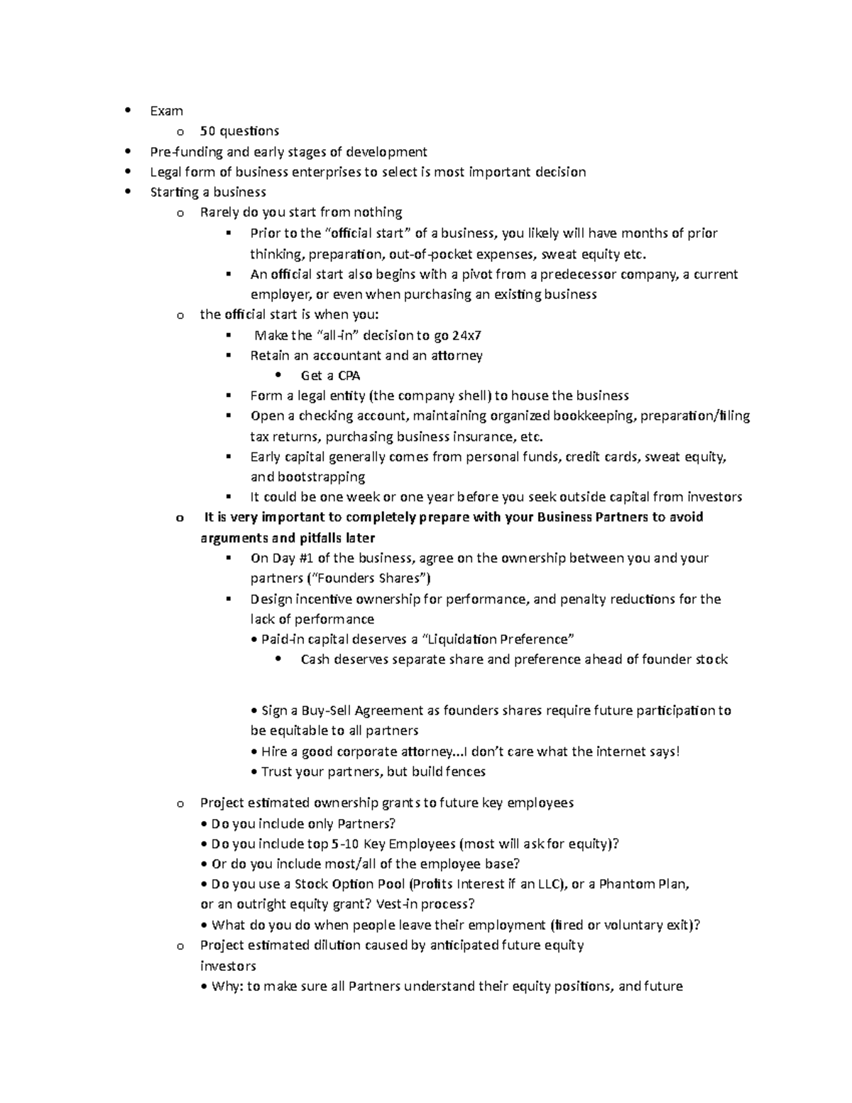 Week 6 lecture starting a business - Exam o 50 questions Pre-funding ...