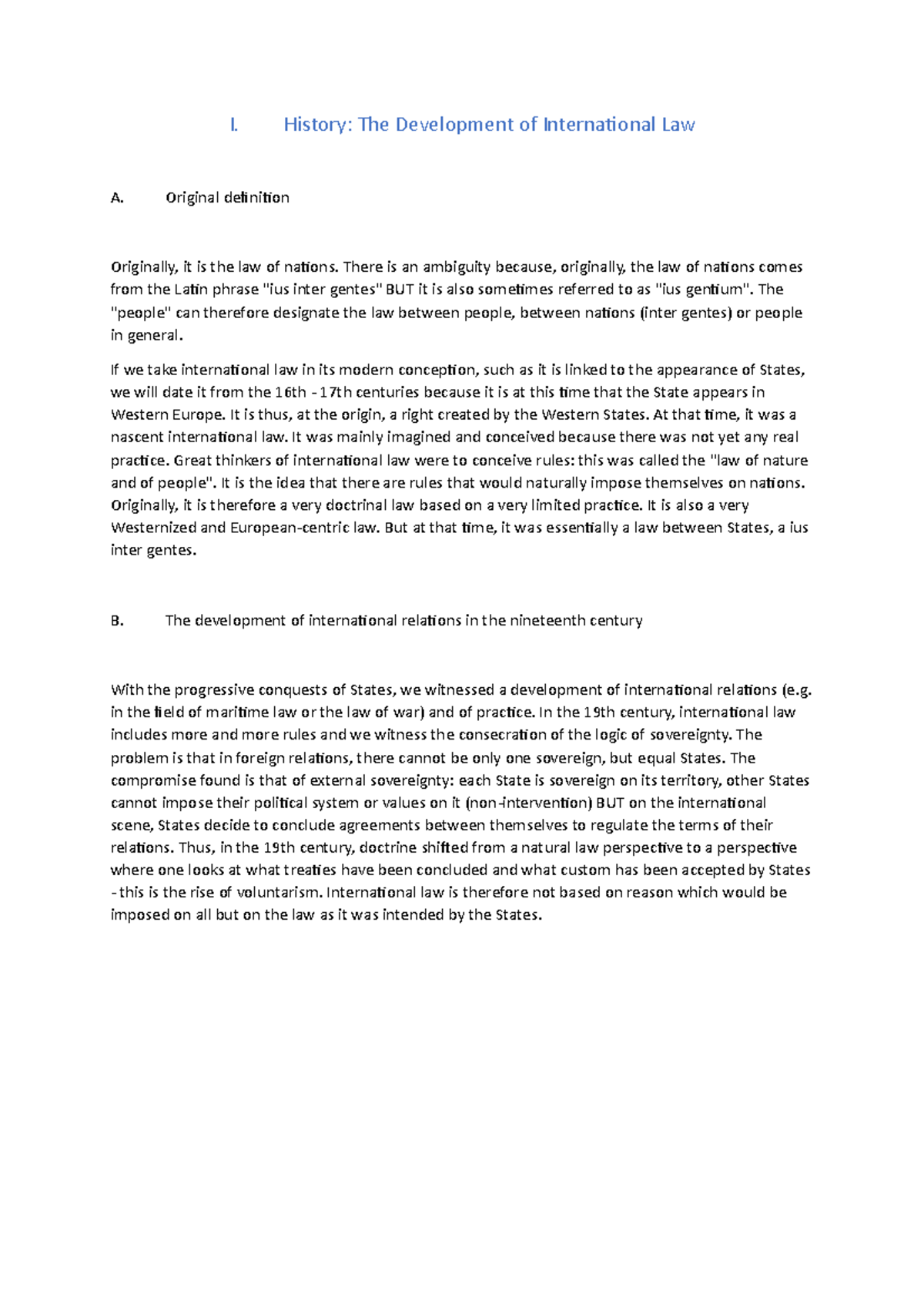 The Development of International Law - I. History: The Development of ...