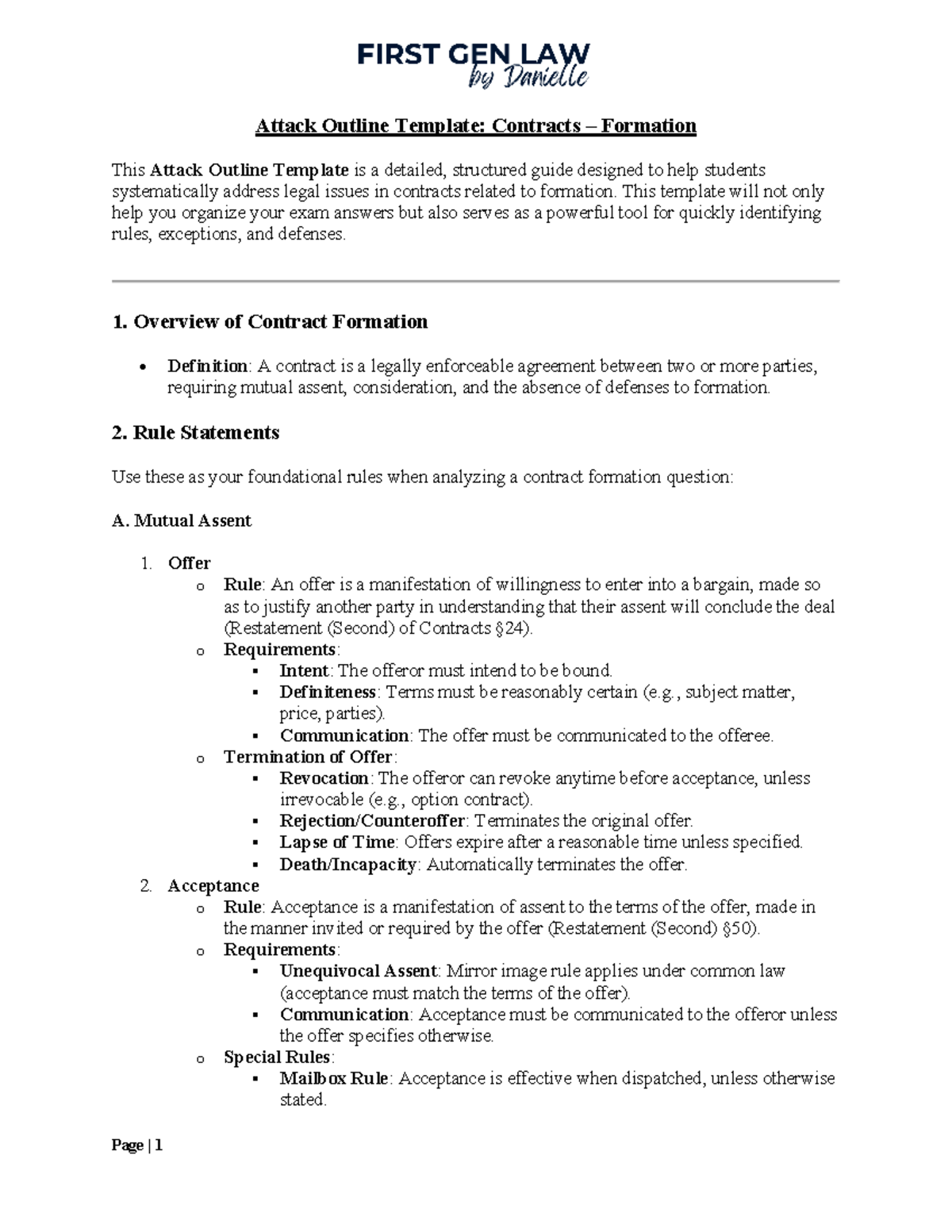 Attack Outline - Contracts PDF - Page | 1 Attack Outline Template ...