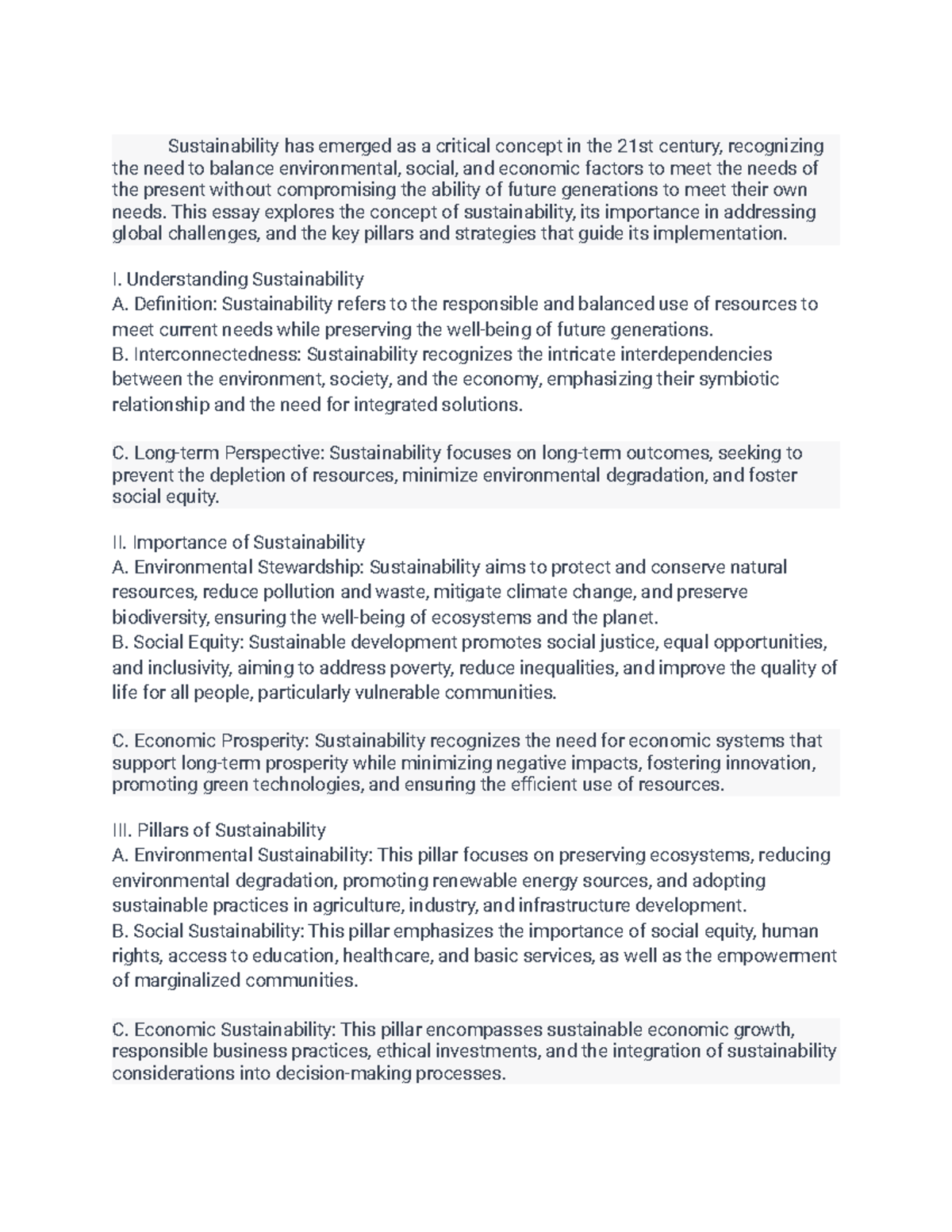 Sustainabilty essay - Sustainability has emerged as a critical concept ...
