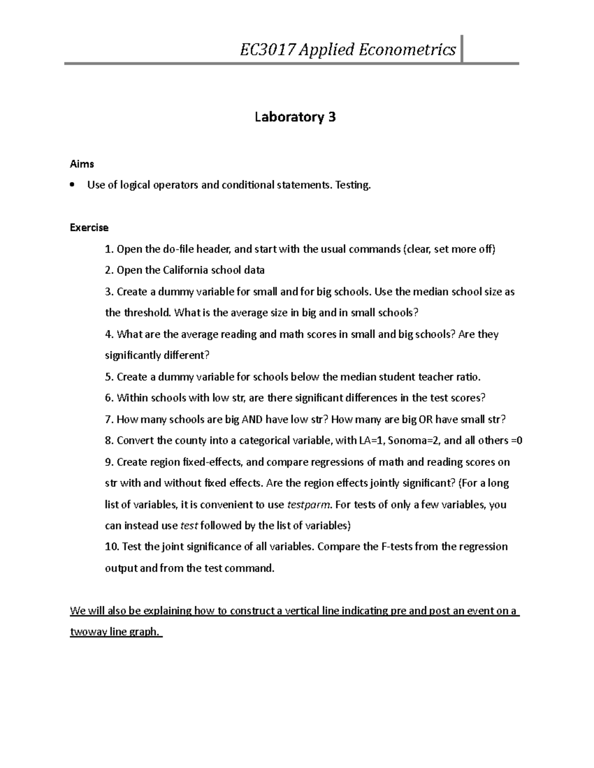 Lab 3 Questions Ec3017 Applied Econometrics Laboratory 3 Aims Use Of Logical Operators And