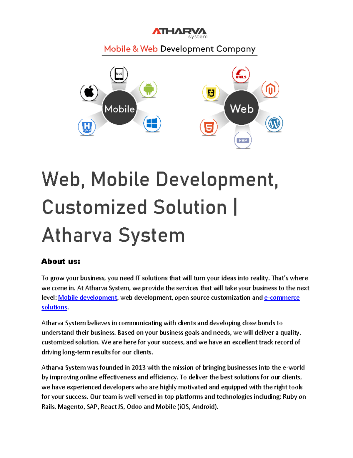 Web, Mobile Developmen, Customized Solution - Atharva System - Web ...