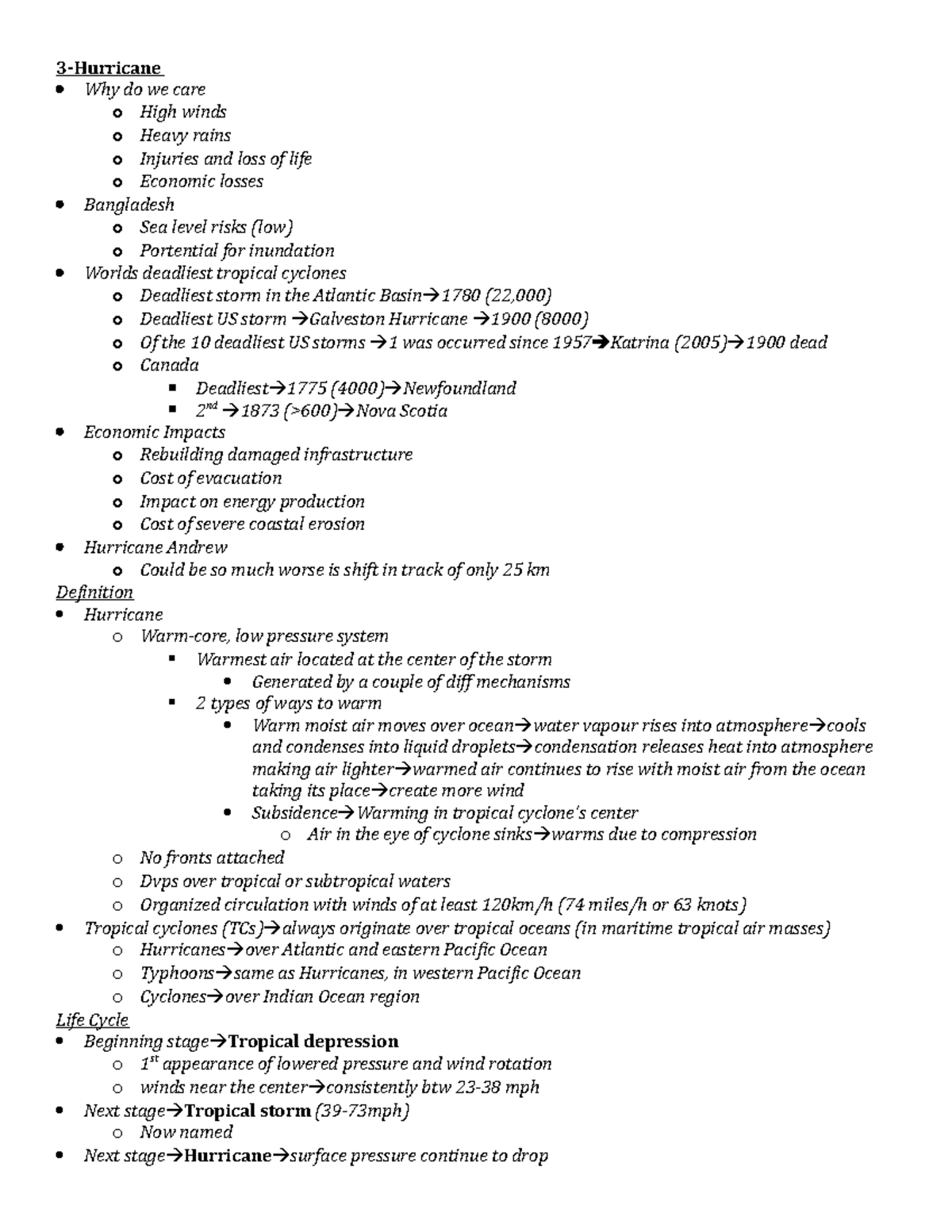 3-HUrricane - Lecture notes 3 - 3-Hurricane Why do we care o High winds ...