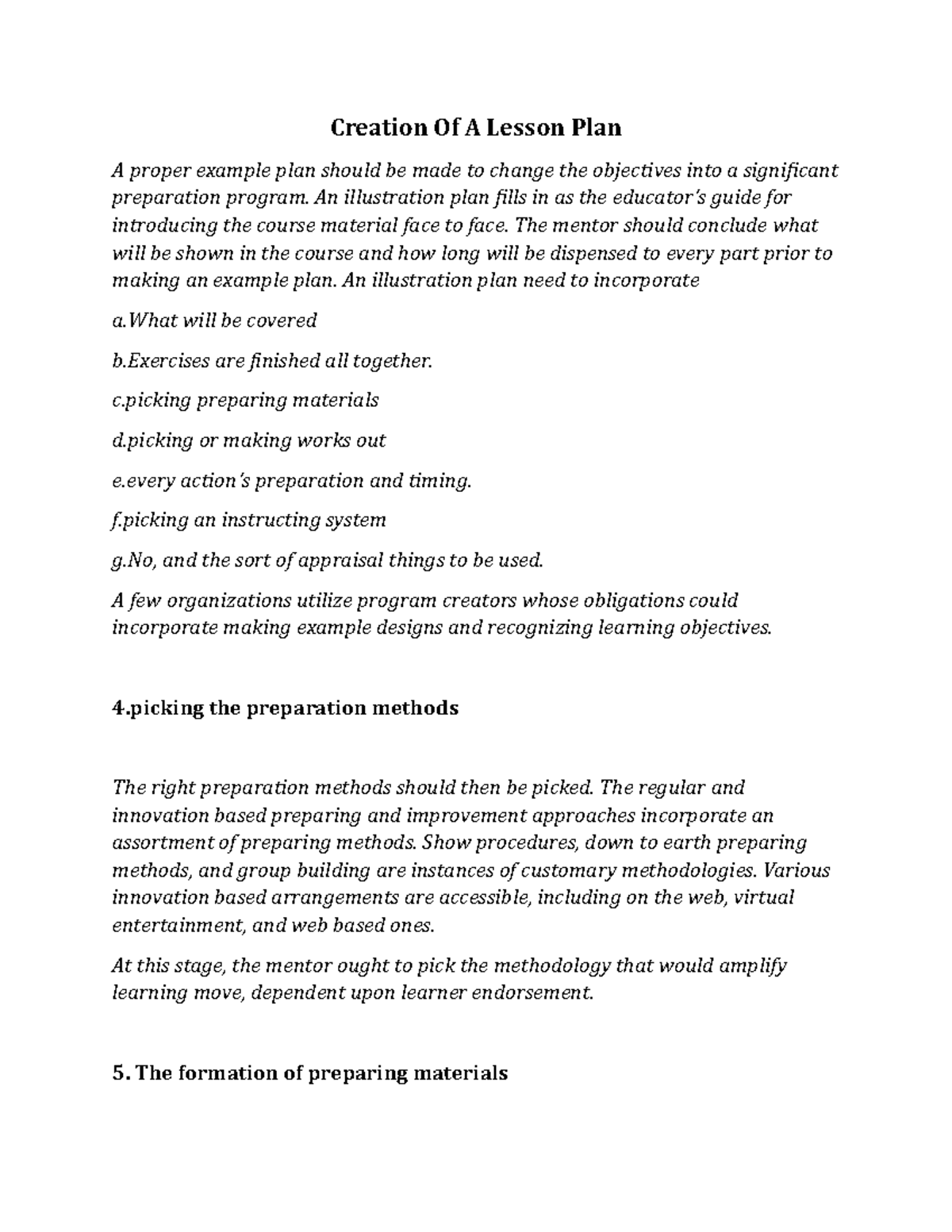 Creation Of A Lesson Plan - An illustration plan fills in as the ...