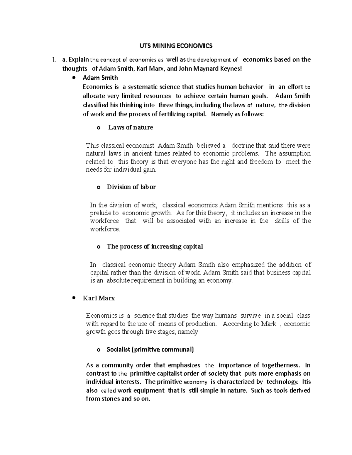 UTS Mining Economics - UTS MINING ECONOMICS 1. a. Explain the concept ...