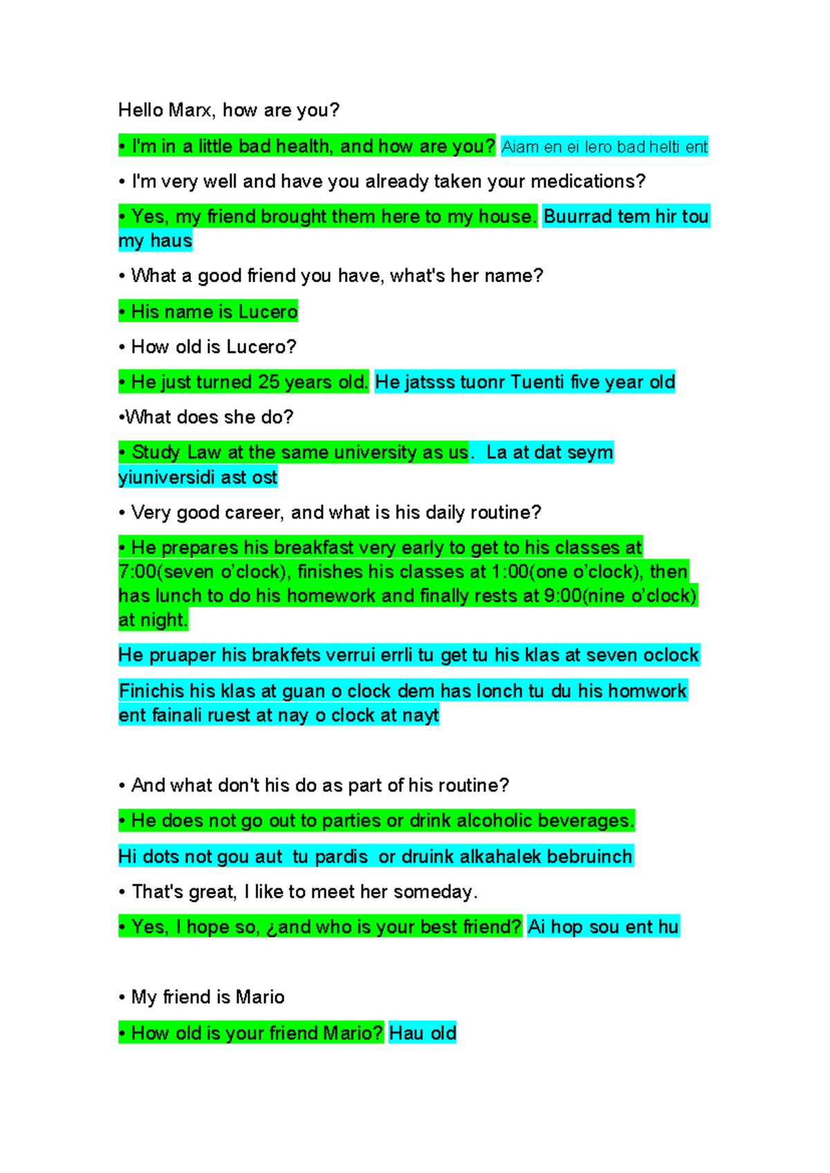 Guio del video - guion para el trabajo de ingles 1 - Hello Marx, how ...