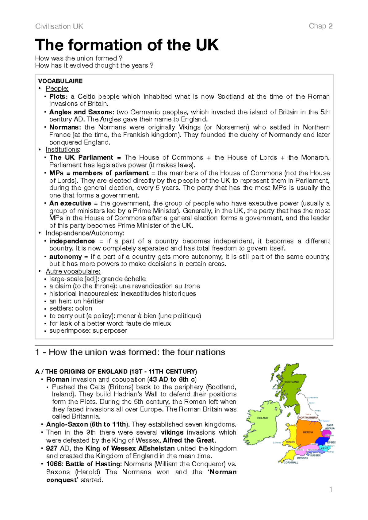 2 - The formation of the UK - Civilisation UK Chap 2 The formation of ...