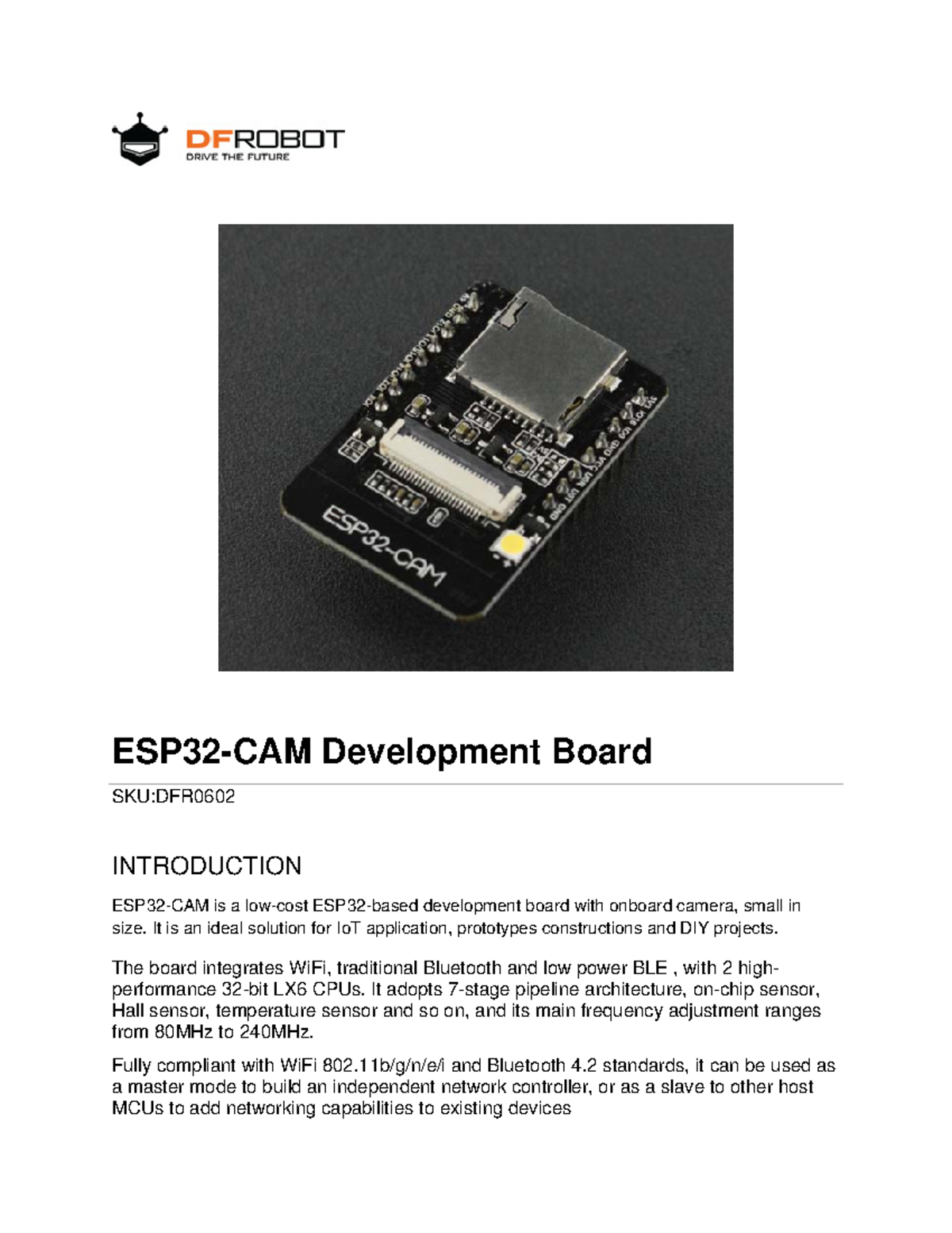 DFR0602 Web - ESP 32 Cam with datasheet - ESP32-CAM Development Board SKU:DFR INTRODUCTION - Studocu
