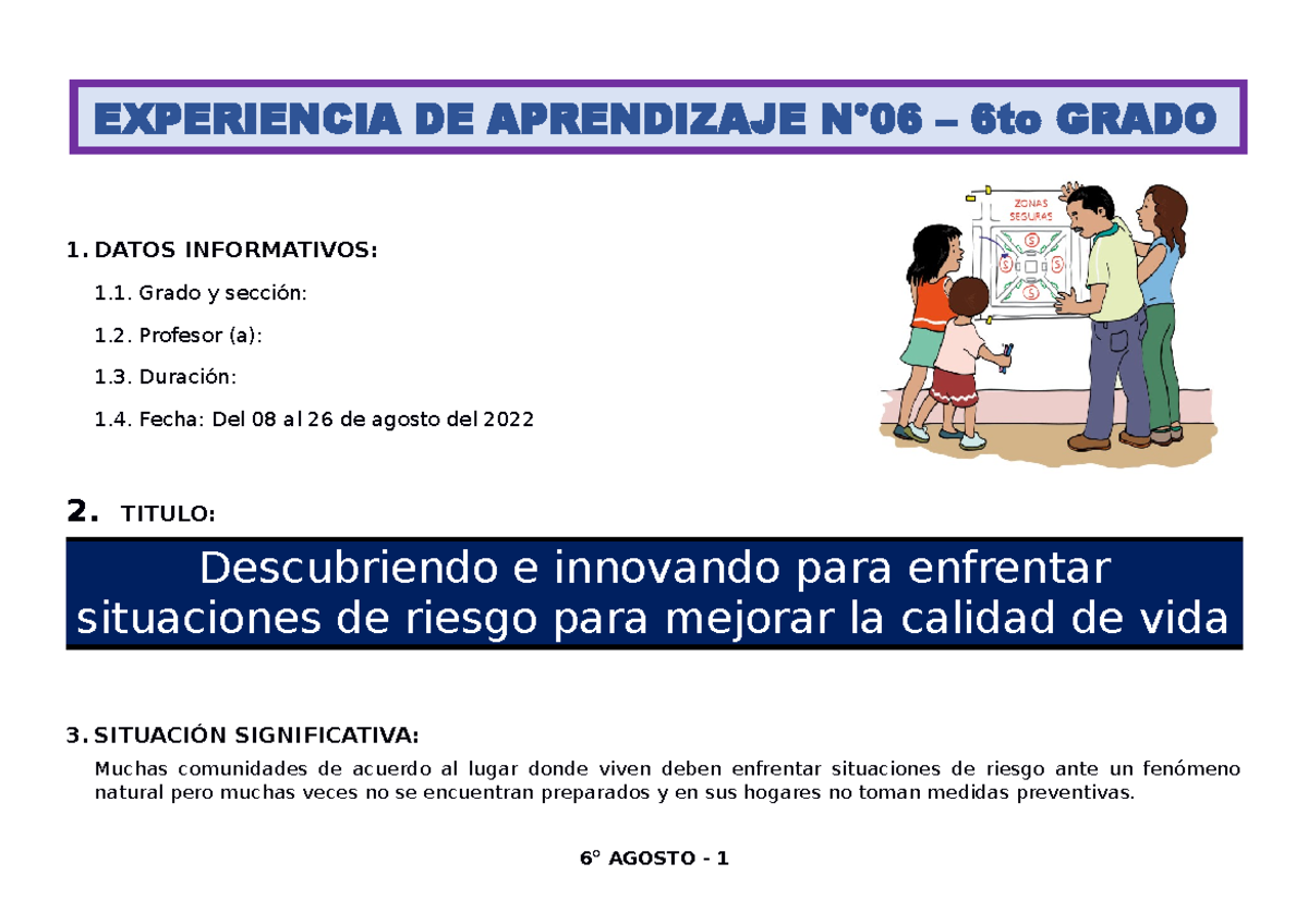 6° Grado - Experiencia DE Aprendizaje N°06 - EXPERIENCIA DE APRENDIZAJE N°0 6 – 6 to GRADO 1 ...