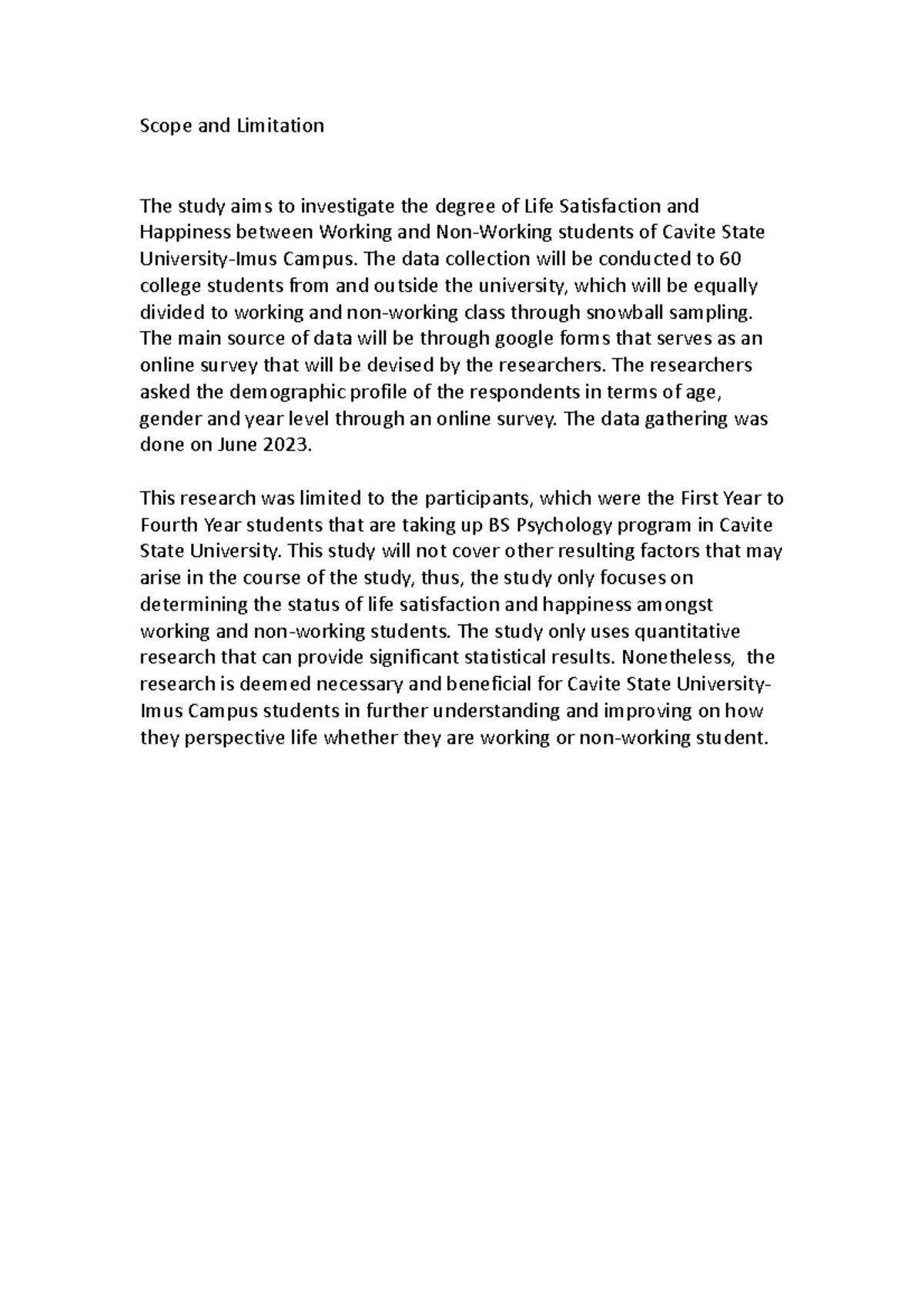 Scope and Limitation - Chapter 1 part - Scope and Limitation The study ...