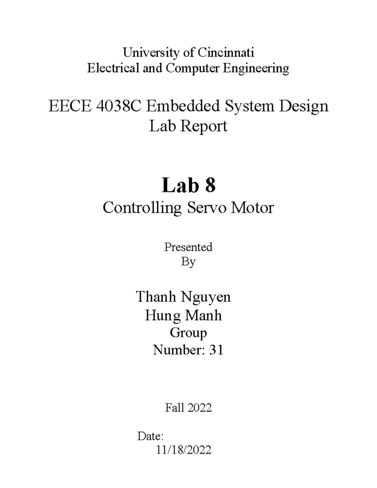 EECE 4038 C Lab Report 7 - University of Cincinnati Electrical and Computer Engineering EECE ...