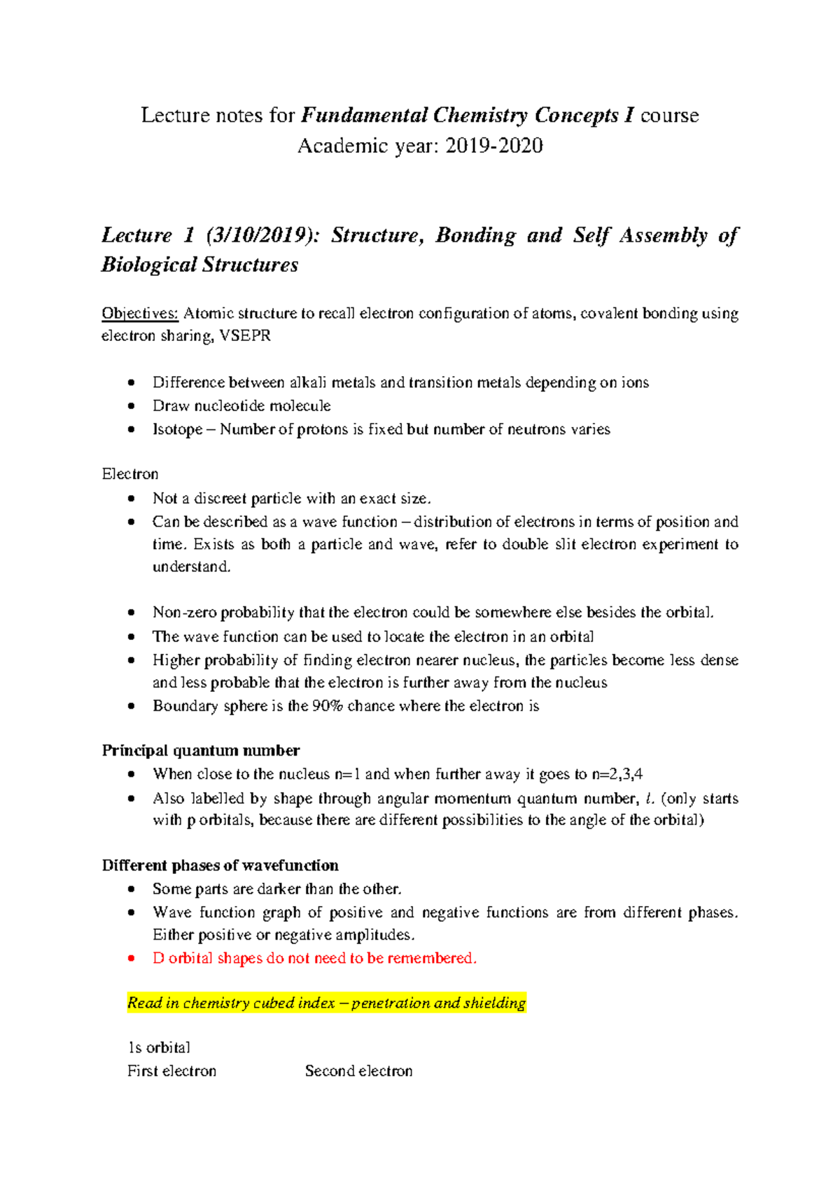 Fundamentalchemistryconcepts I lecturenotes lectures 1to11 2019 2020 ...