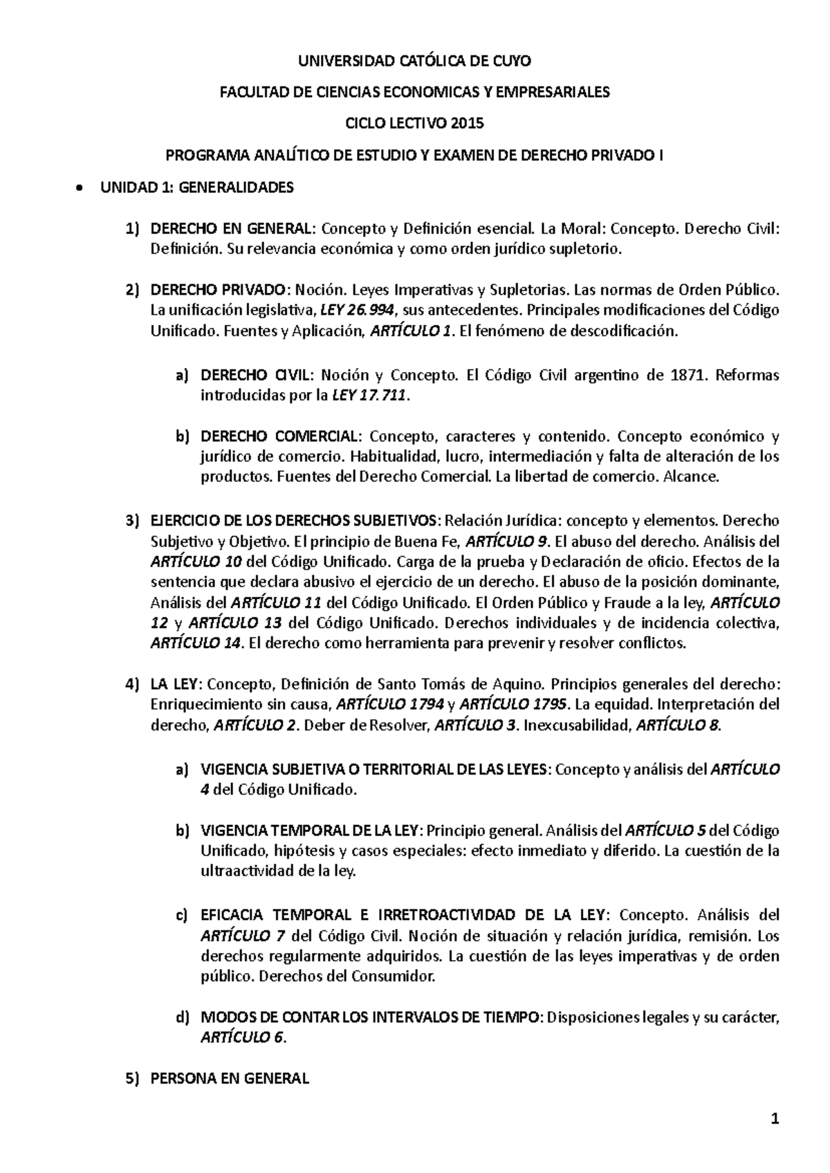Programa - sadasdsa - UNIVERSIDAD CATÓLICA DE CUYO FACULTAD DE CIENCIAS ...