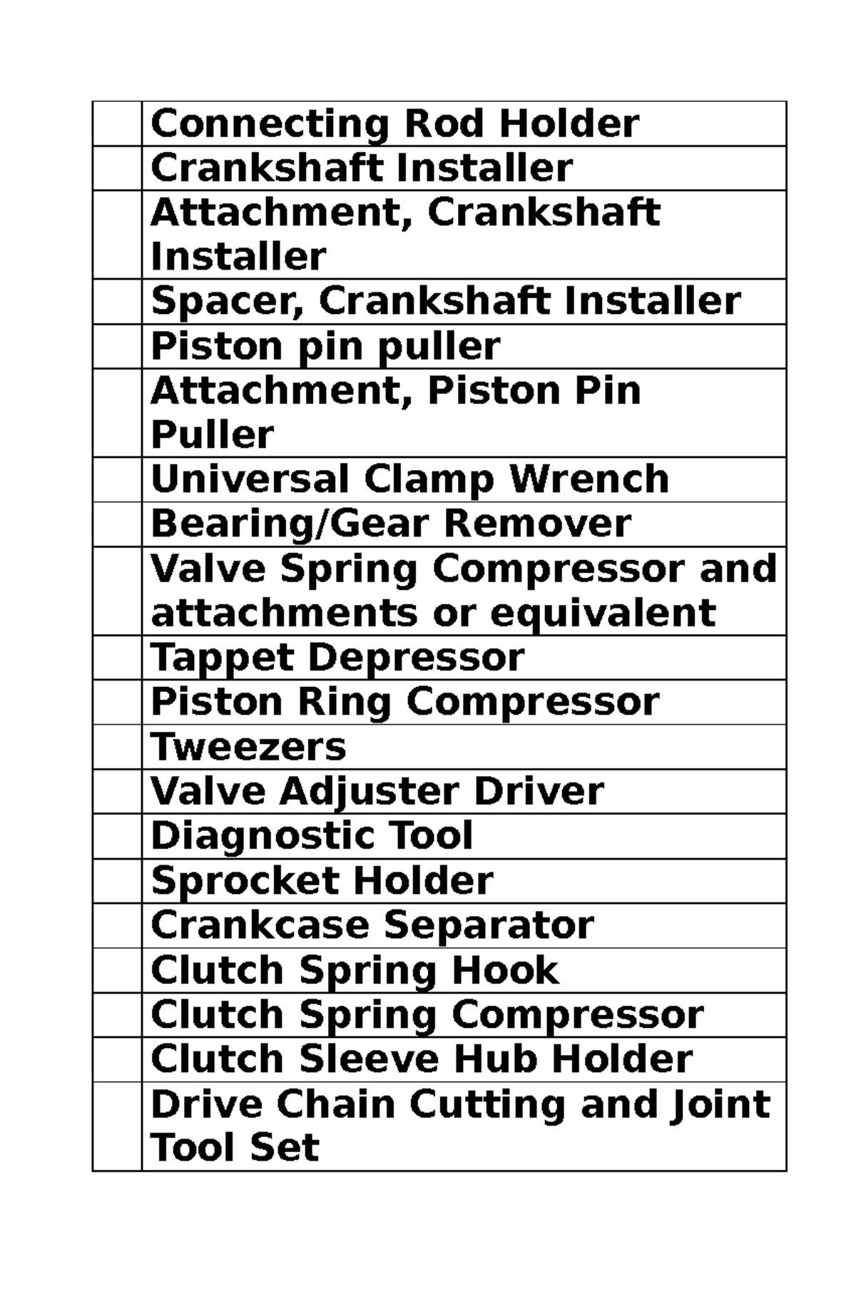Label - tools list - Connecting Rod Holder Crankshaft Installer ...