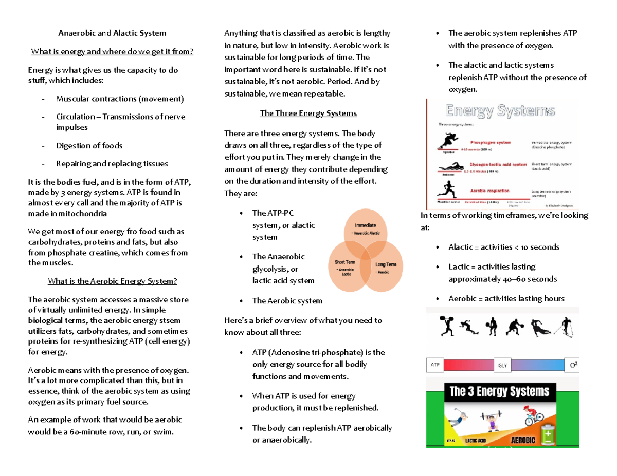 Finals PE 2 notes - Anaerobic and Alactic System What is energy and ...