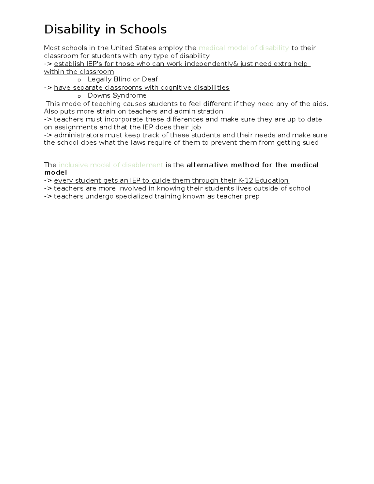 Disability in Schools Notes - Disability in Schools Most schools in the ...