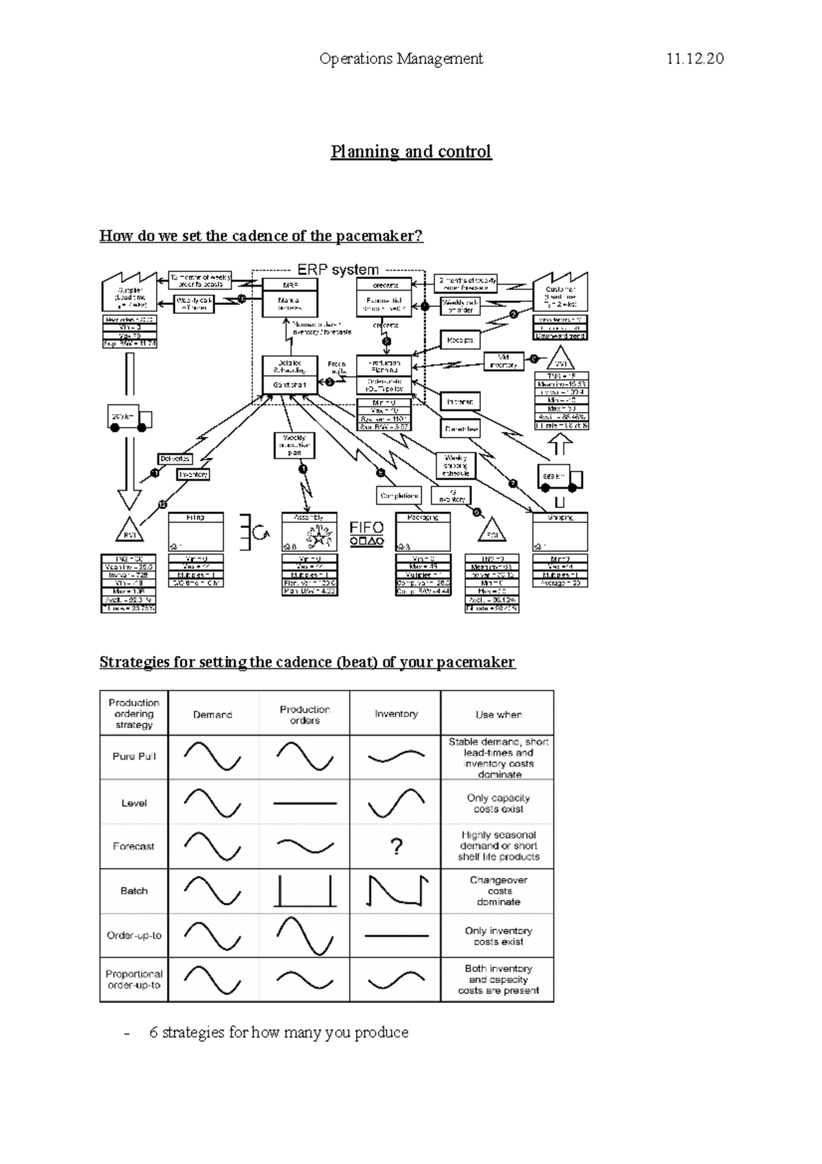 Planning and control - Pure Pull: Producing to customer demand o The ...