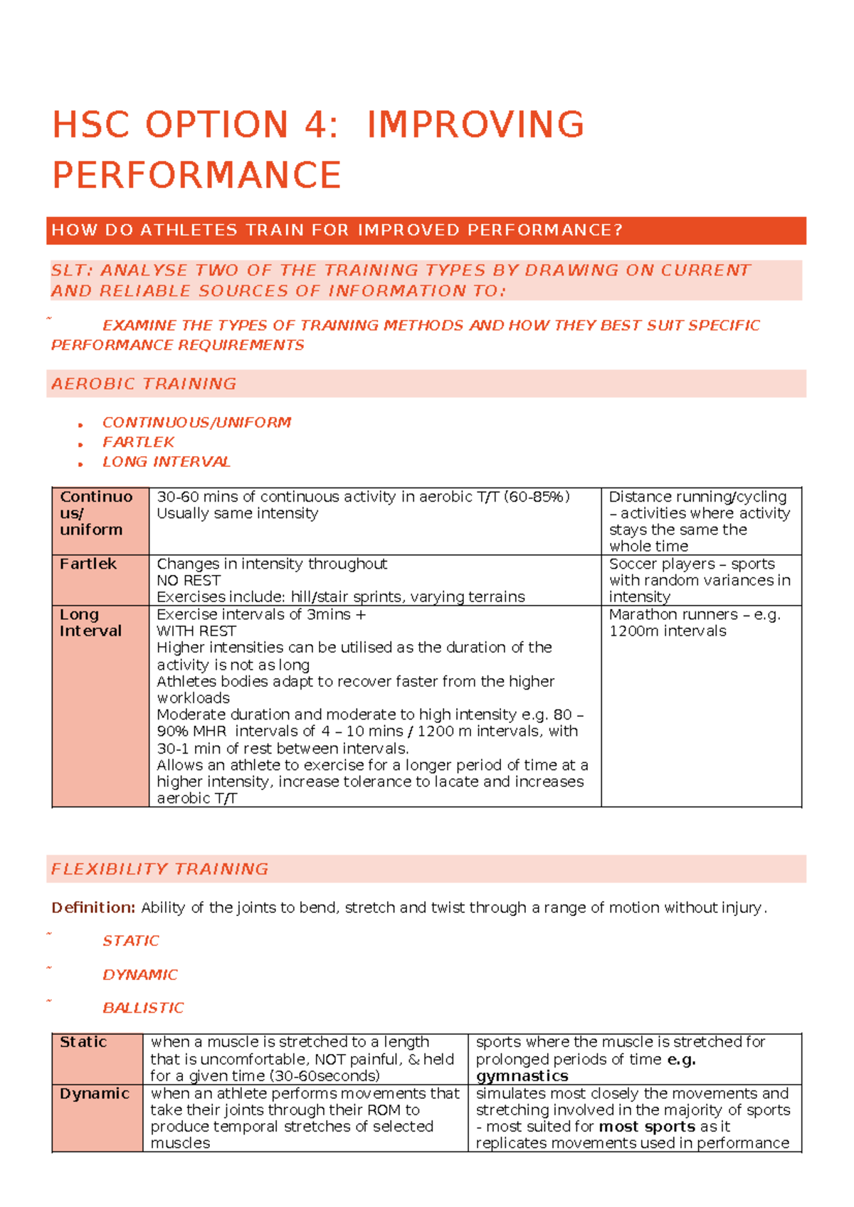 Improving Performance Syllabus Notes - HSC OPTION 4: IMPROVING ...