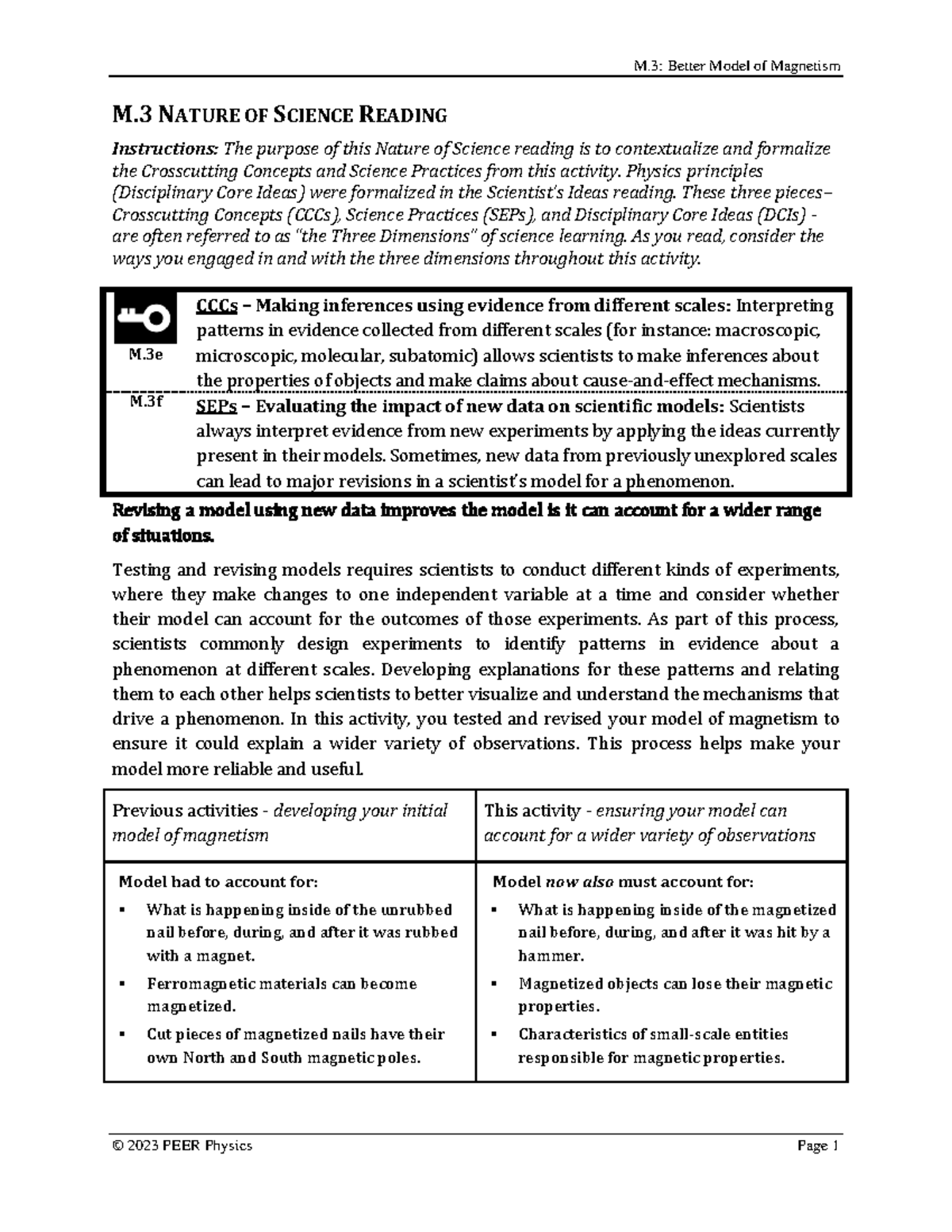 M3 combined reading-1 - M. 3 NATURE OF SCIENCE READING Instructions: The purpose of this Nature ...