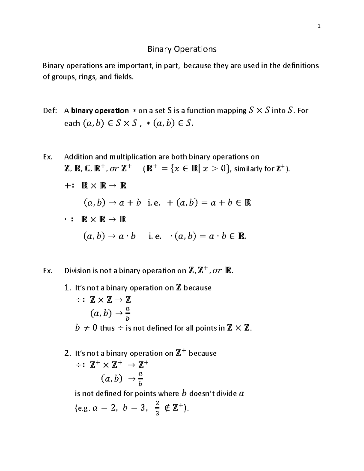 Binary - Ordinary Differential Equations - Binary Operations Binary operations are important, in ...