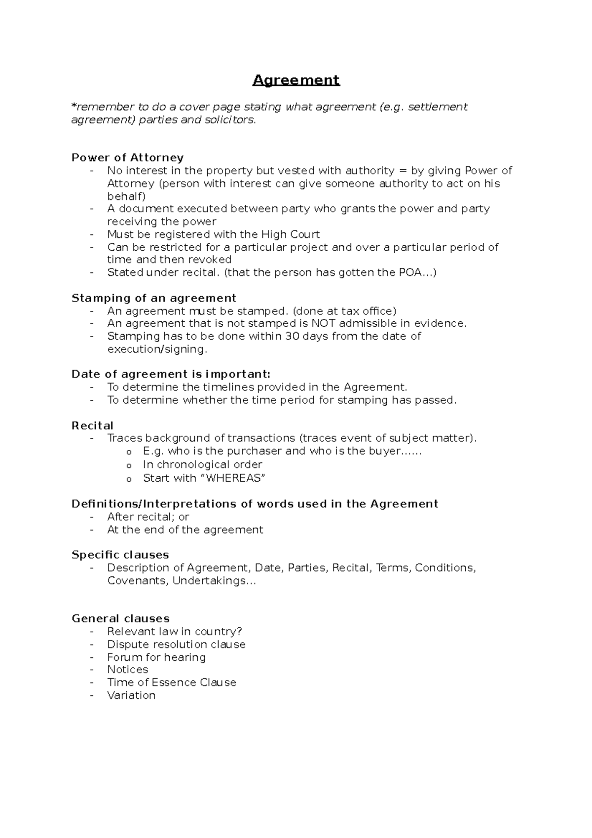 Agreement (Notes) - Agreement *remember to do a cover page stating what ...