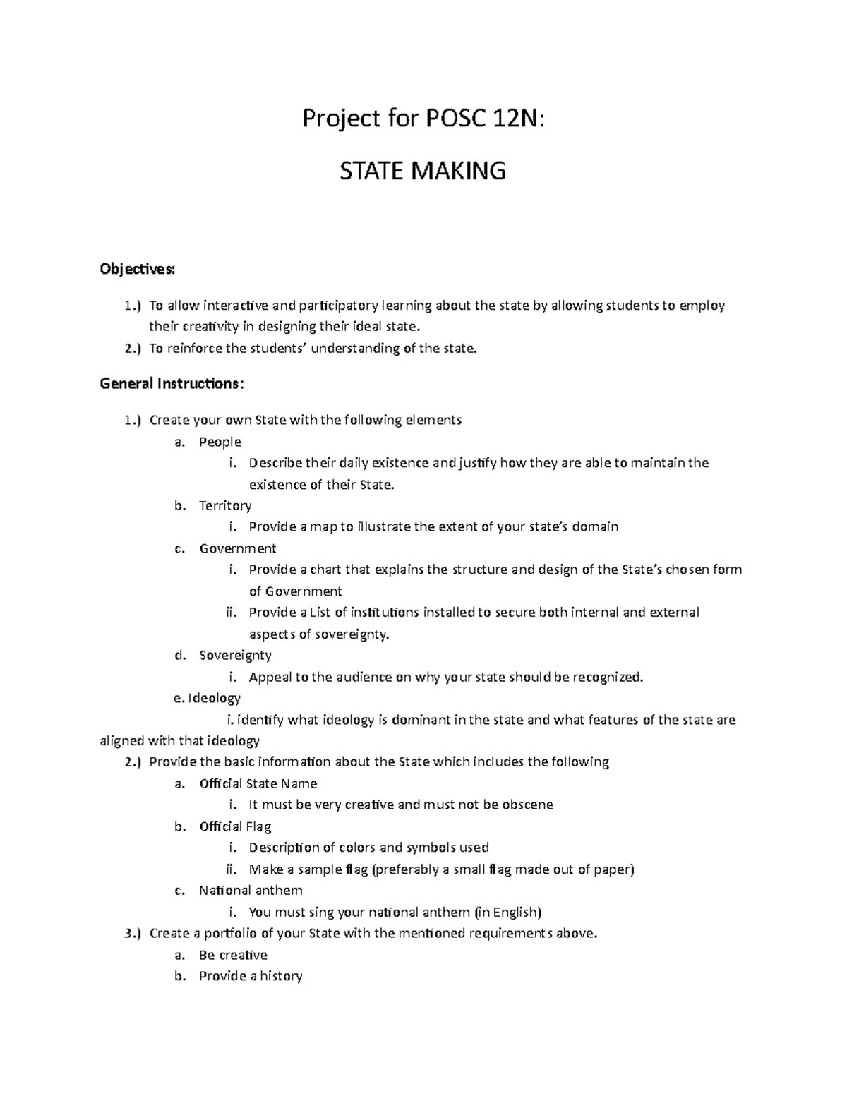 State making - Assignment - Project for POSC 12N: STATE MAKING ...