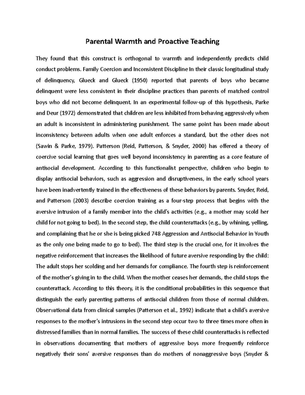 Parental Warmth and Proactive Teaching - Family Coercion and ...