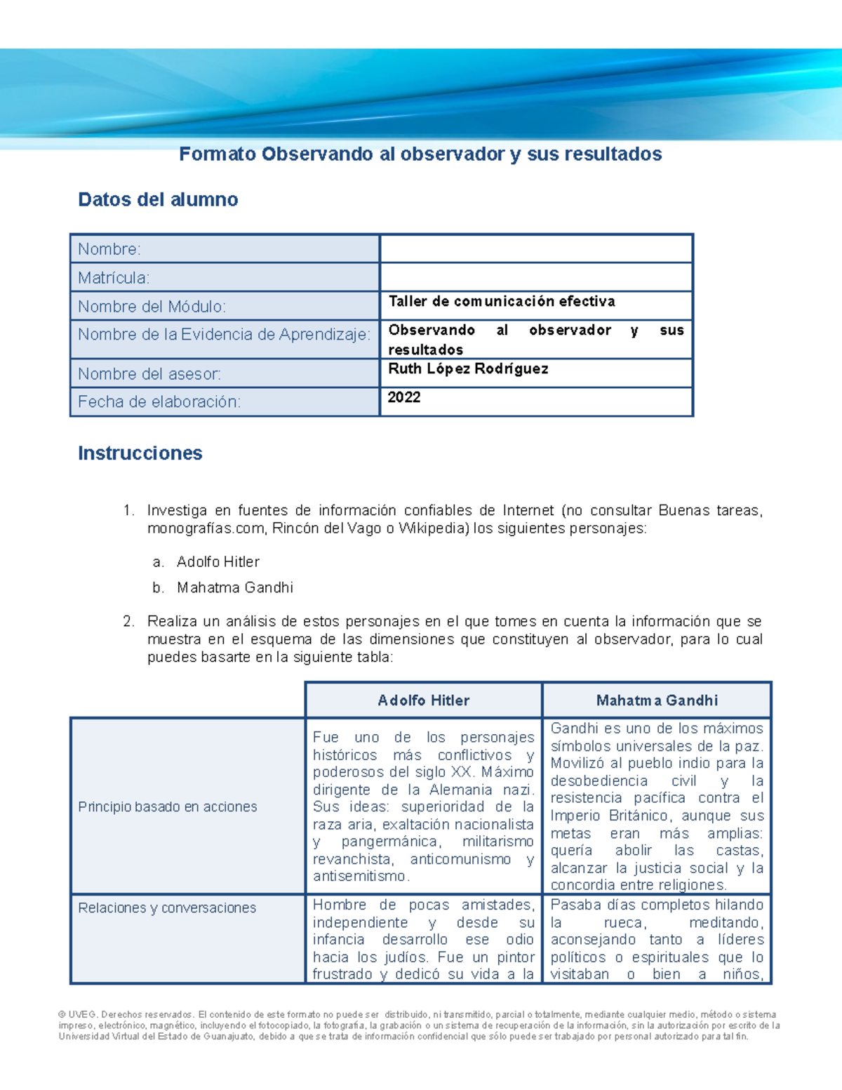 Actividad TCA 4 Observando - Formato Observando al observador y sus resultados Datos del alumno ...