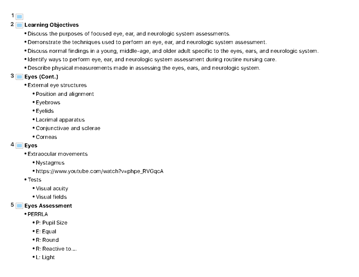 N246 Eyes, Ears, and Neurologic Assessment PDF - 1 2 Learning ...