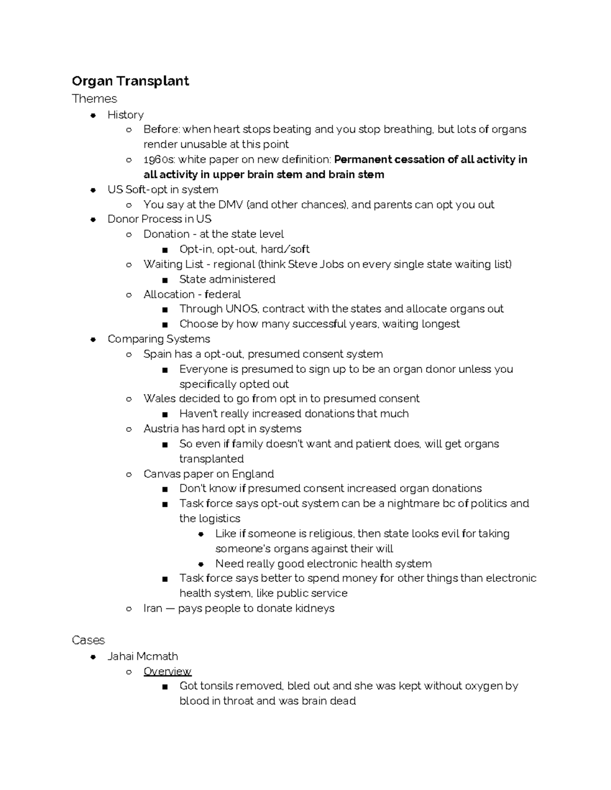 Midterm 2 Guide - Summary Bioethics - Organ Transplant Themes History ...