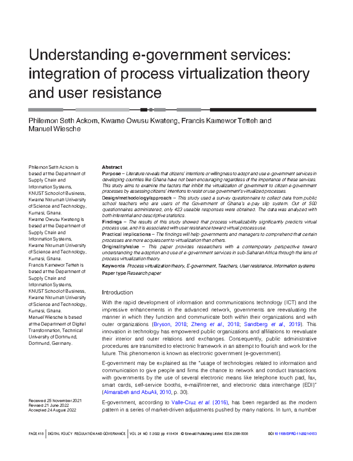 Research Article - Understanding e-government services: integration of ...