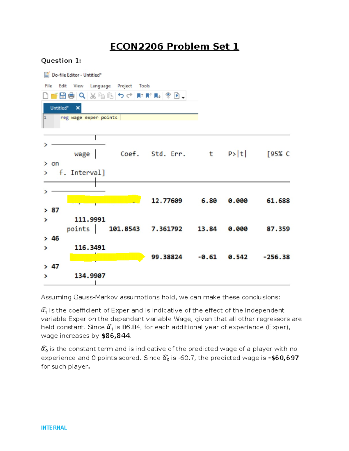 ECON2206 Problem set 1 - Assignment solutions - ECON2206 Problem Set 1 Question 1: Assuming ...
