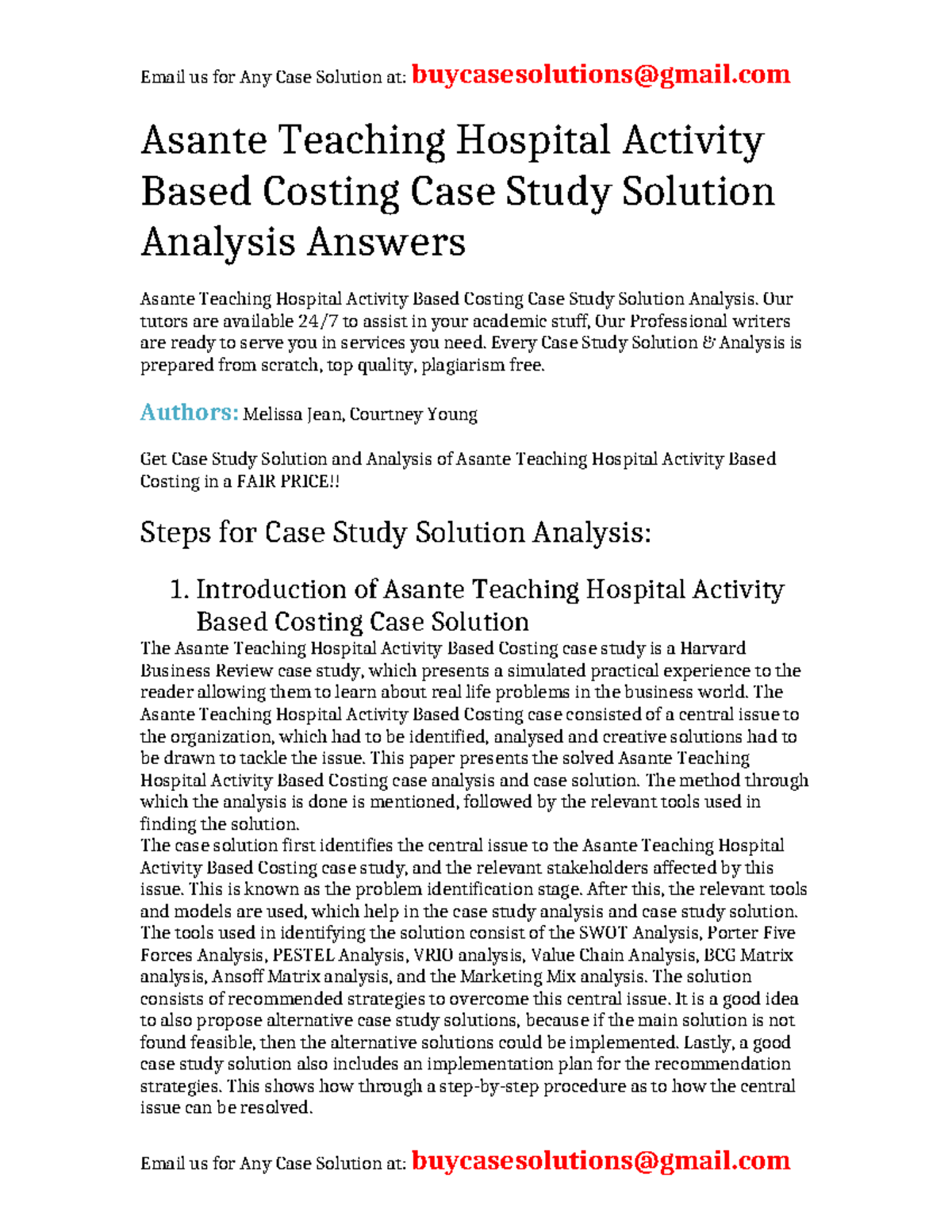 Case Solution Asante Teaching Hospital Activity Based Costing - Asante Teaching Hospital ...
