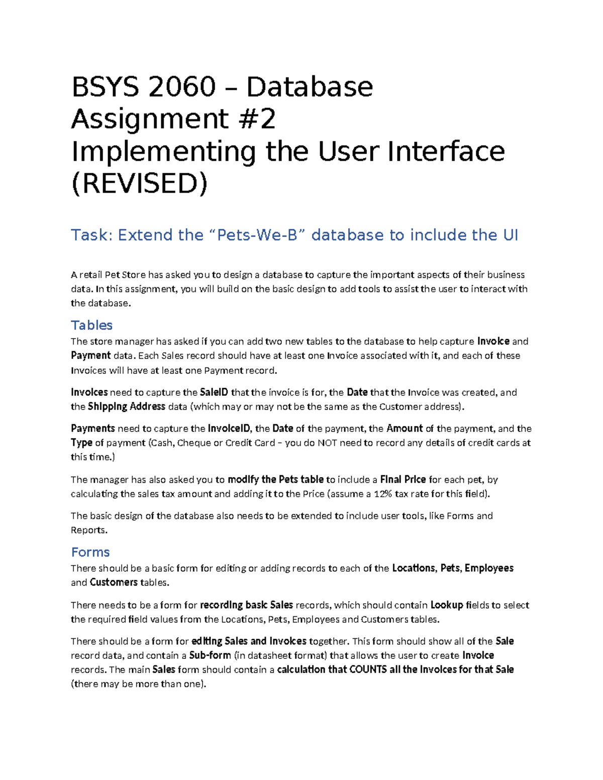 BSYS 2060 Assignment 2 Revised - User Tools - BSYS 2060 – Database ...
