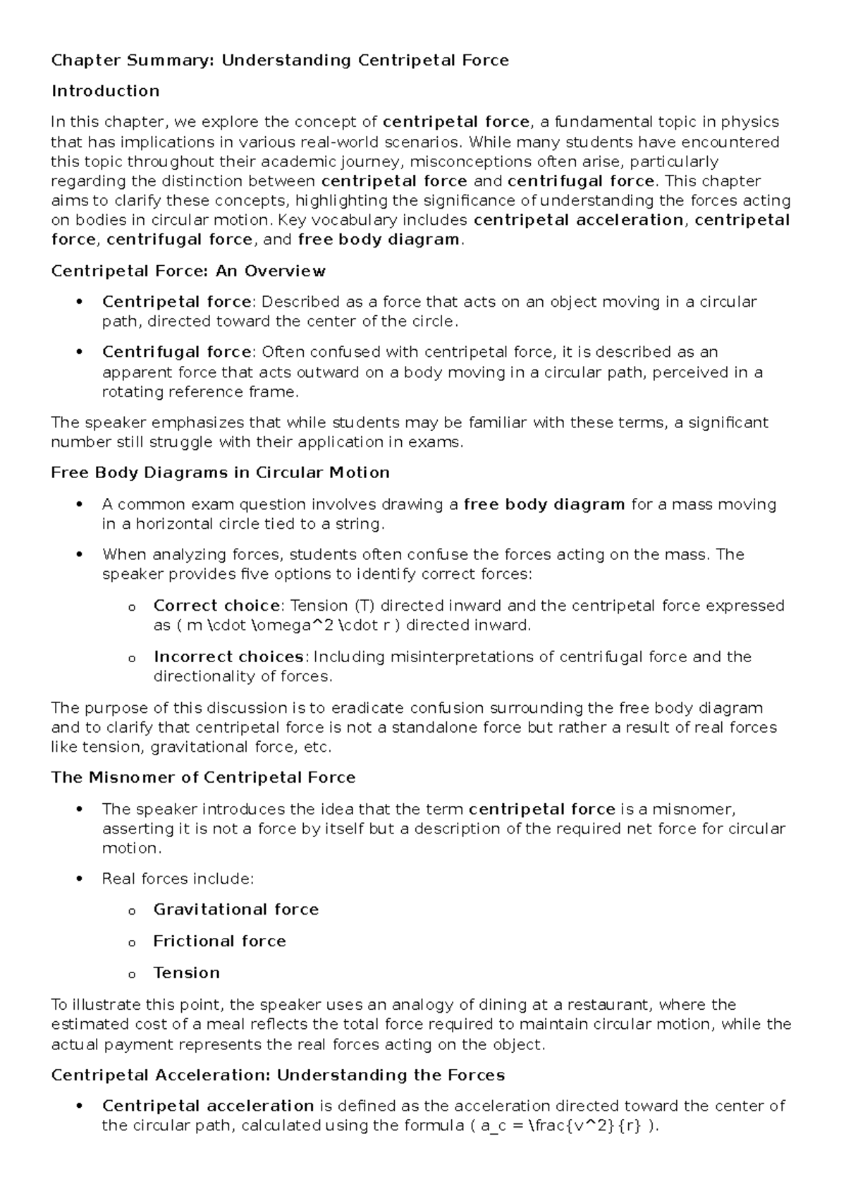 CF, CF, CF - Mechanics - Chapter Summary: Understanding Centripetal ...