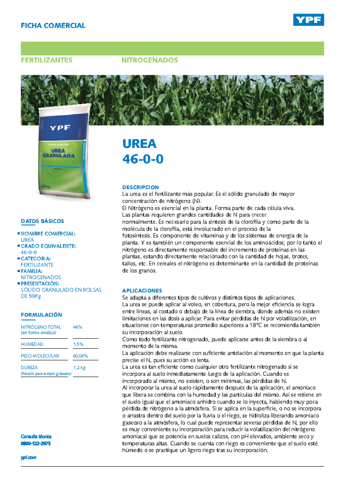 UREA - FICHA COMERCIAL FERTILIZANTES NITROGENADOS UREA 46-0 ...
