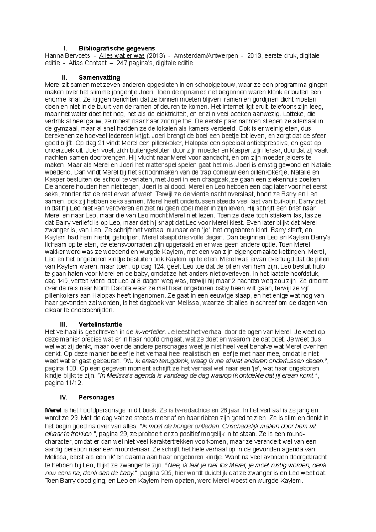 Boekverslag Alles wat er was - I. Bibliografische gegevens Hanna ...