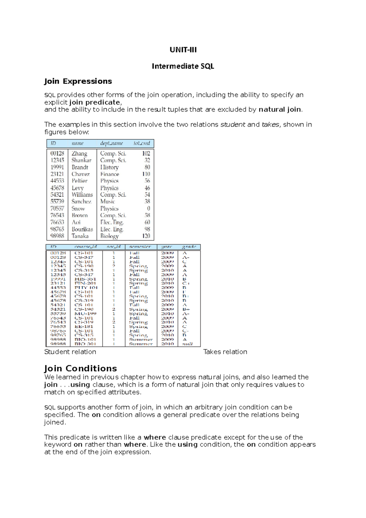 Unit-3 - UNIT-III Intermediate SQL Join Expressions SQL provides other ...