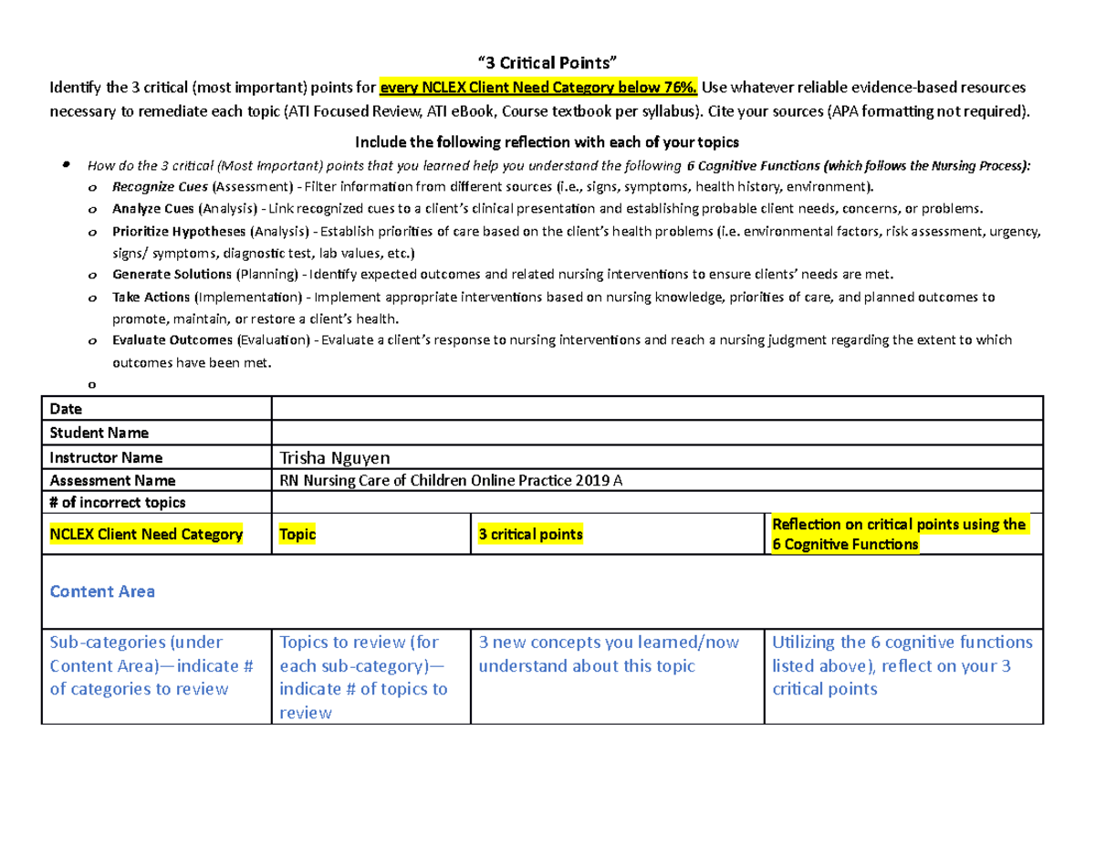 Example 3 Critical Points ATI Remediation 3 Critical Points