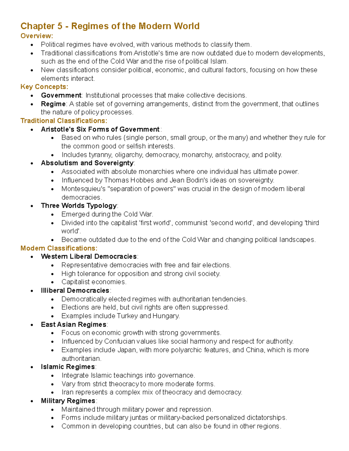 Chapter 5 focus - Chapter 5 - Regimes of the Modern World Overview ...