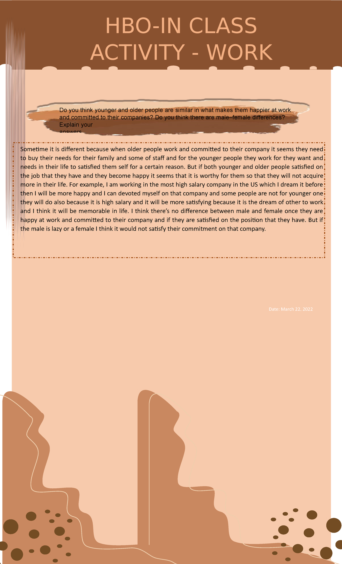 Activity Human Behavior organization - HBO-IN CLASS ACTIVITY - WORK ...