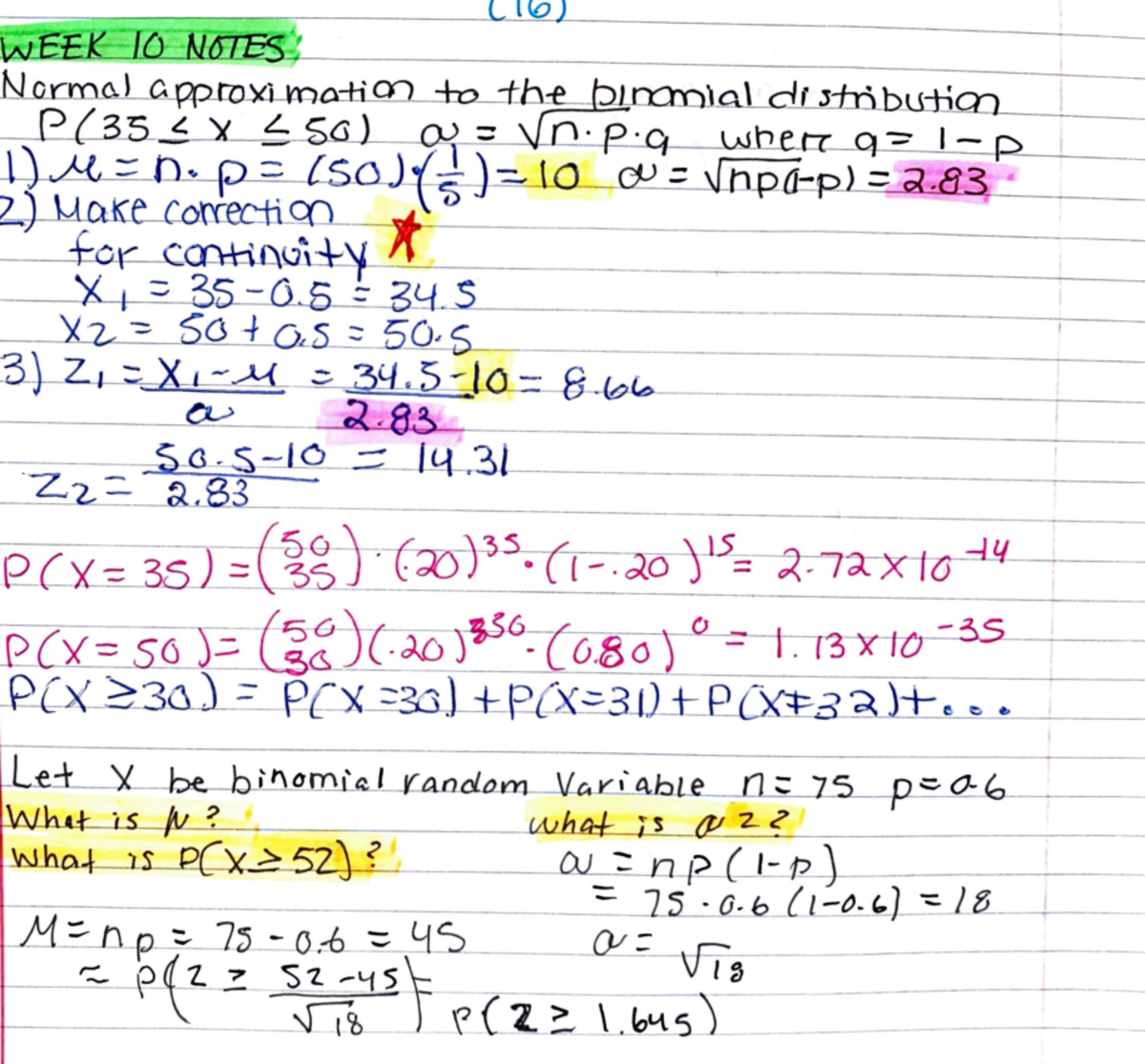 Normal approx. to the binomial distribution - L l (0 J W Er lo N