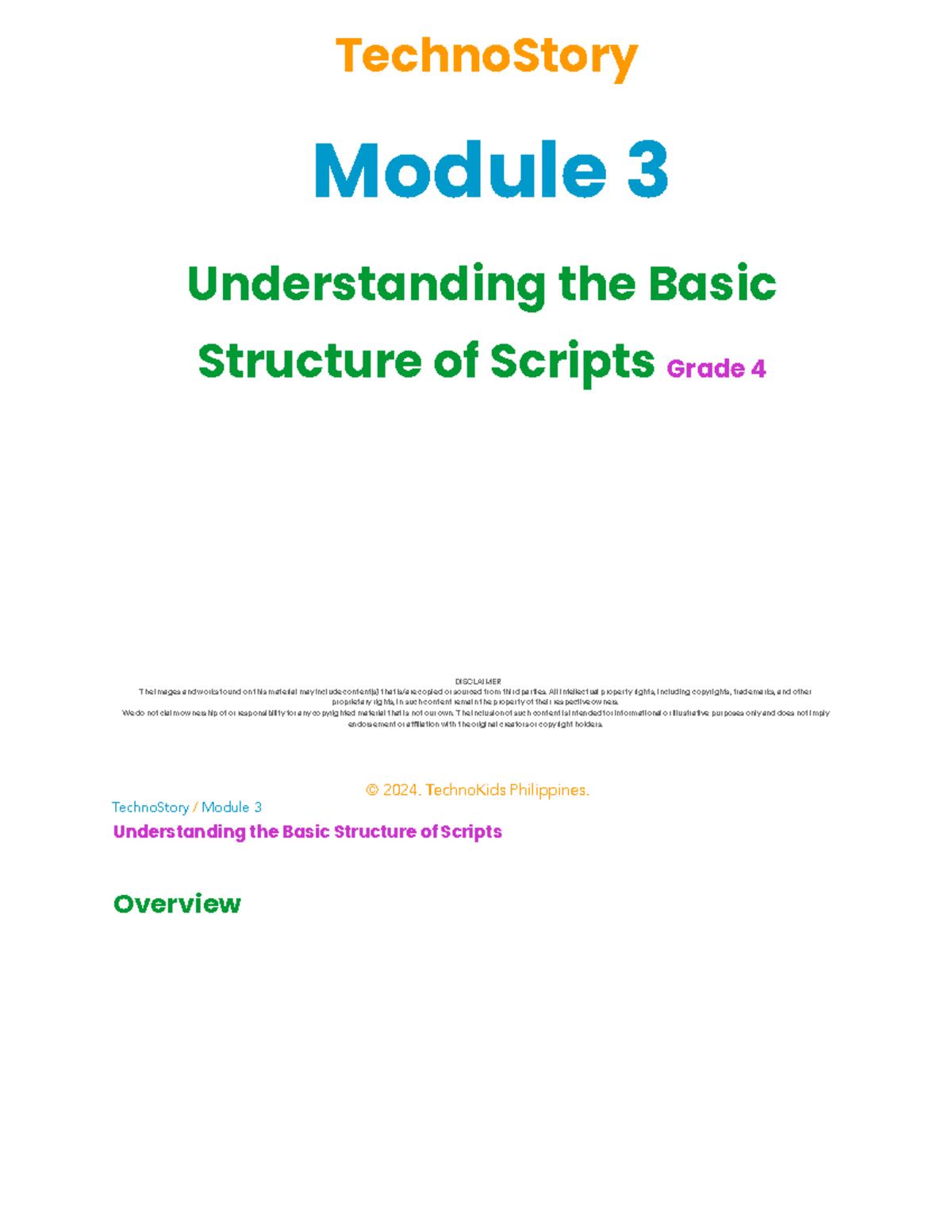 Techno Story-Module-3 - TechnoStory Module 3 Understanding the Basic Structure of Scripts Grade ...