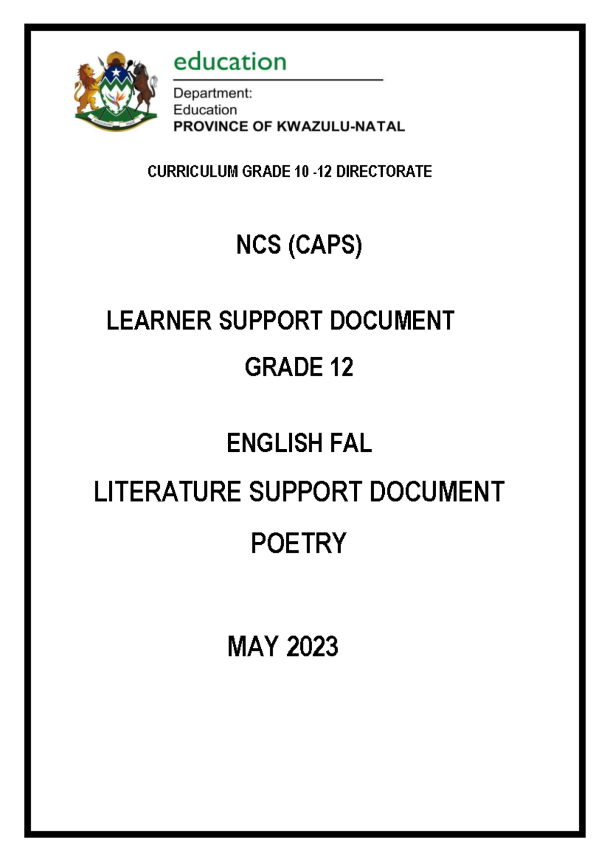 2023 KZN English FAL Learners' Poetry Question BANK MAY 2023-1 ...