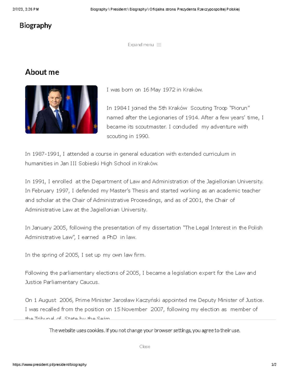 Biography President Biography Oficjalna strona Prezydenta ...