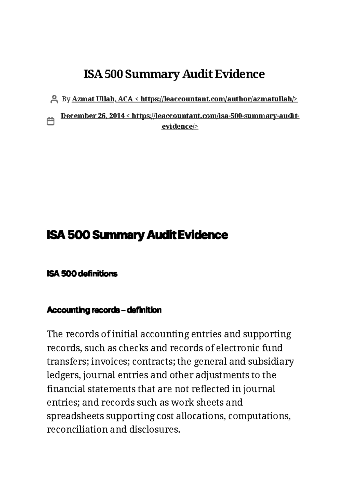 ISA 500 Summary Audit Evidence - ISA 500 Summary Audit Evidence By ...