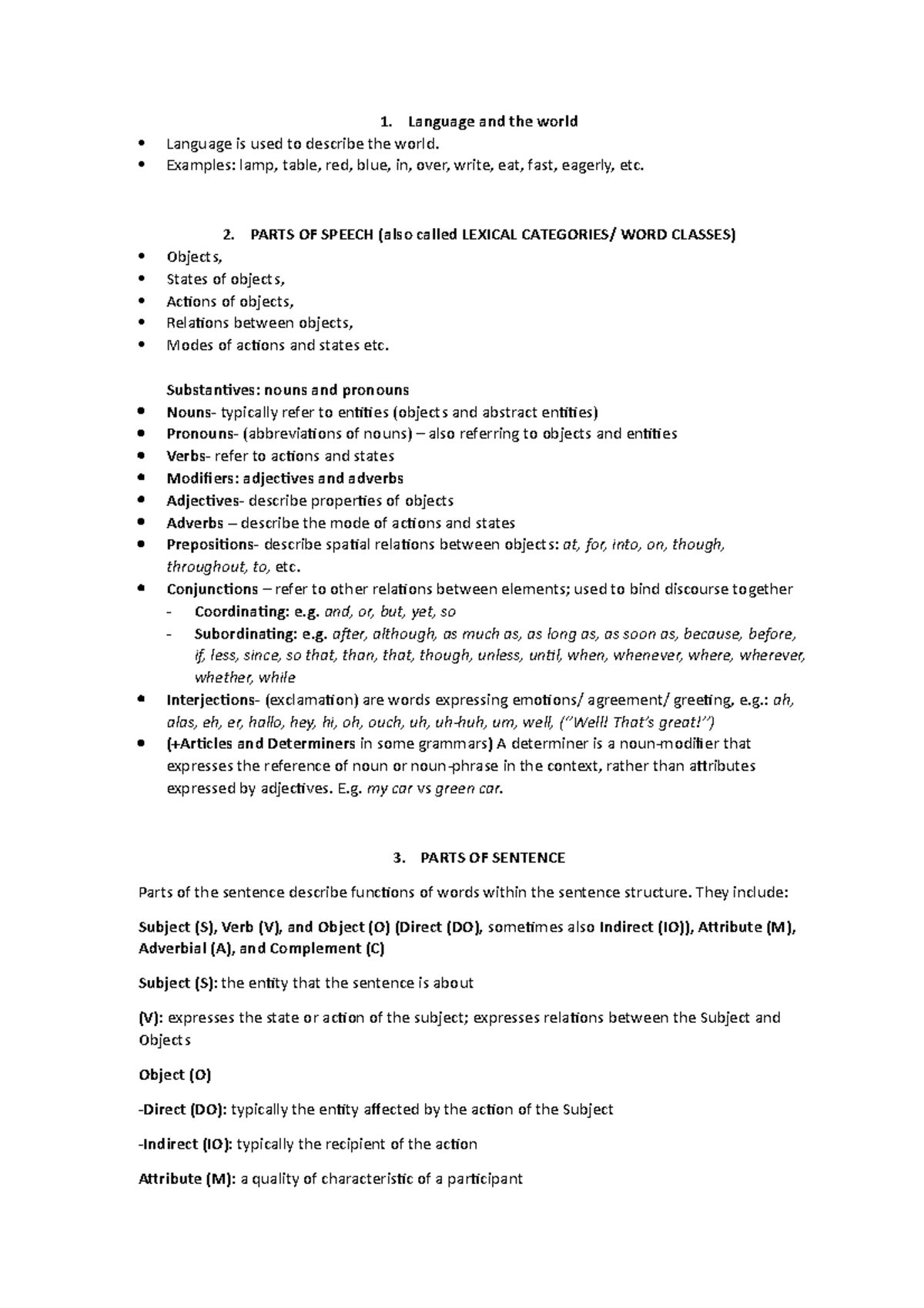 Syntax - Language and the world Language is used to describe the world ...