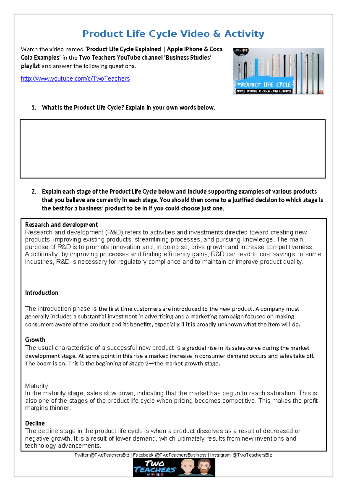Product Life Cycle Activity - Product Life Cycle Video & Activity Watch ...