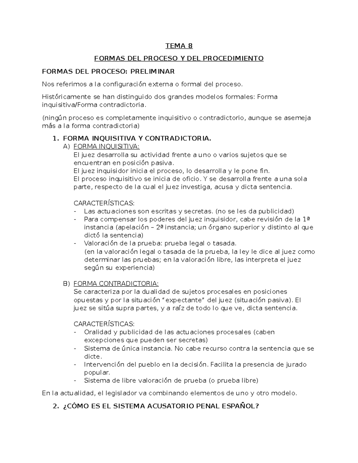 Tema 8 procesal - formas del proceso y del procedimiento - TEMA 8 ...